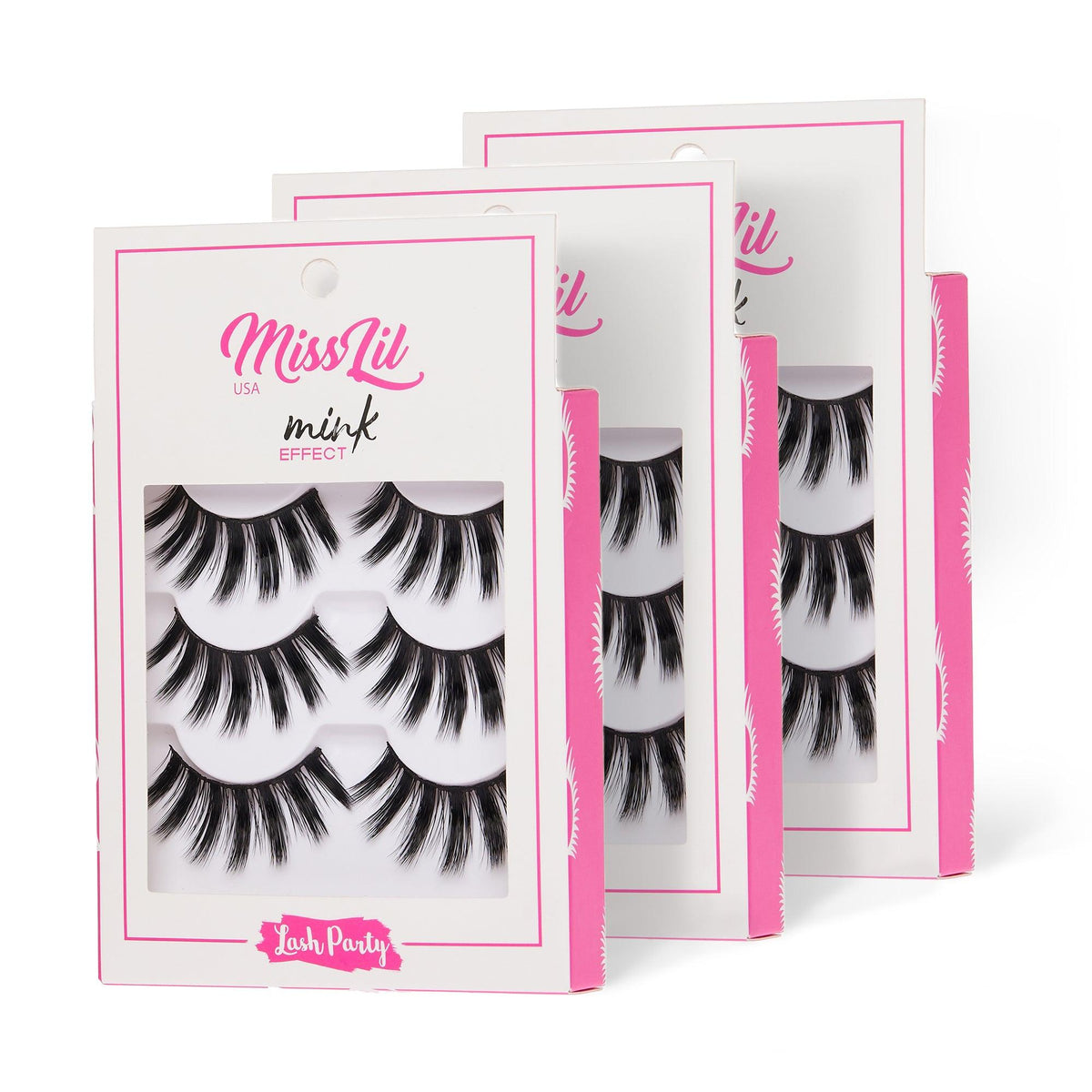 3-Pair Faux Mink Effect Eyelashes - Lash Party Collection #17 - Pack o ...
