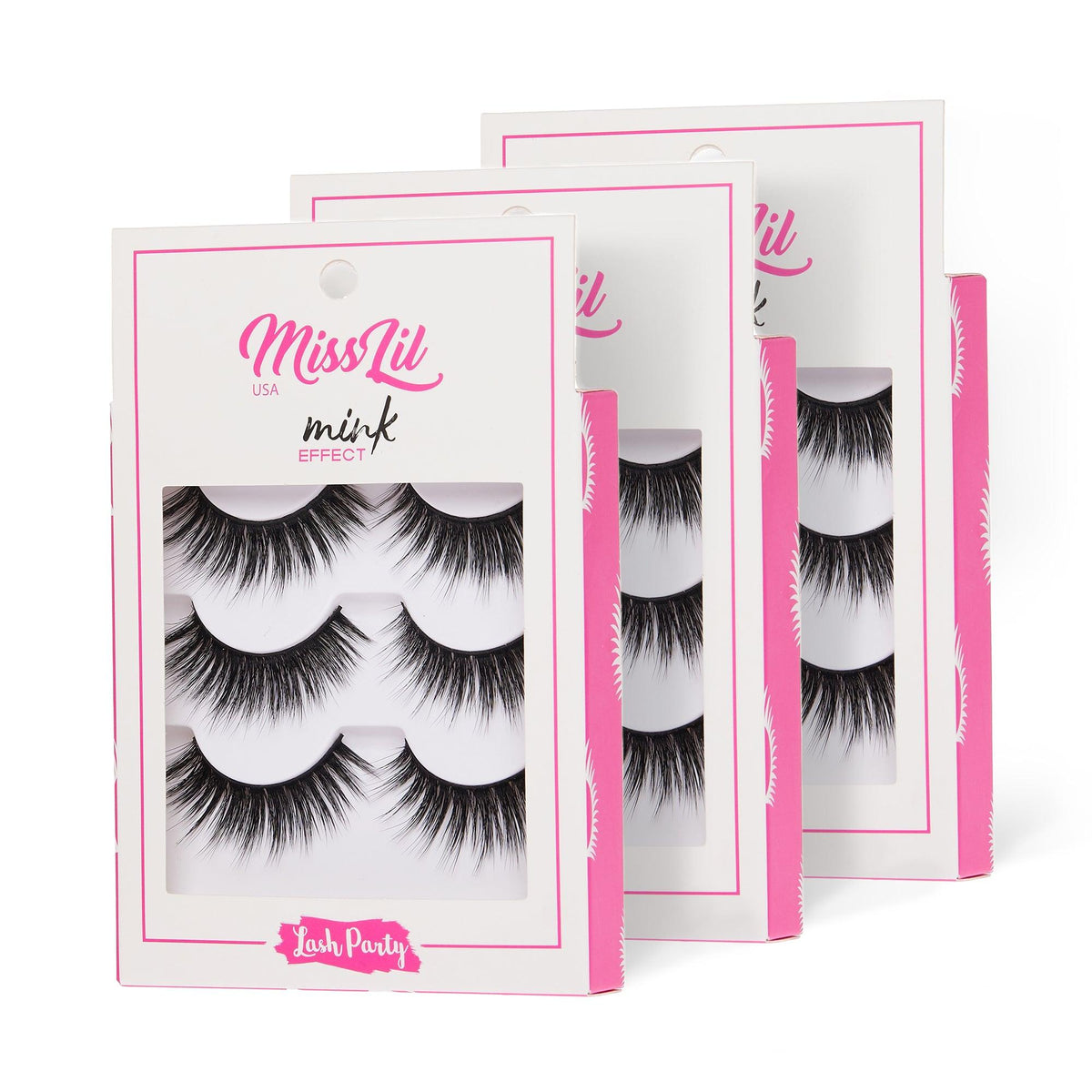 3-Pair Faux Mink Effect Eyelashes - Lash Party Collection #23 - Pack o ...