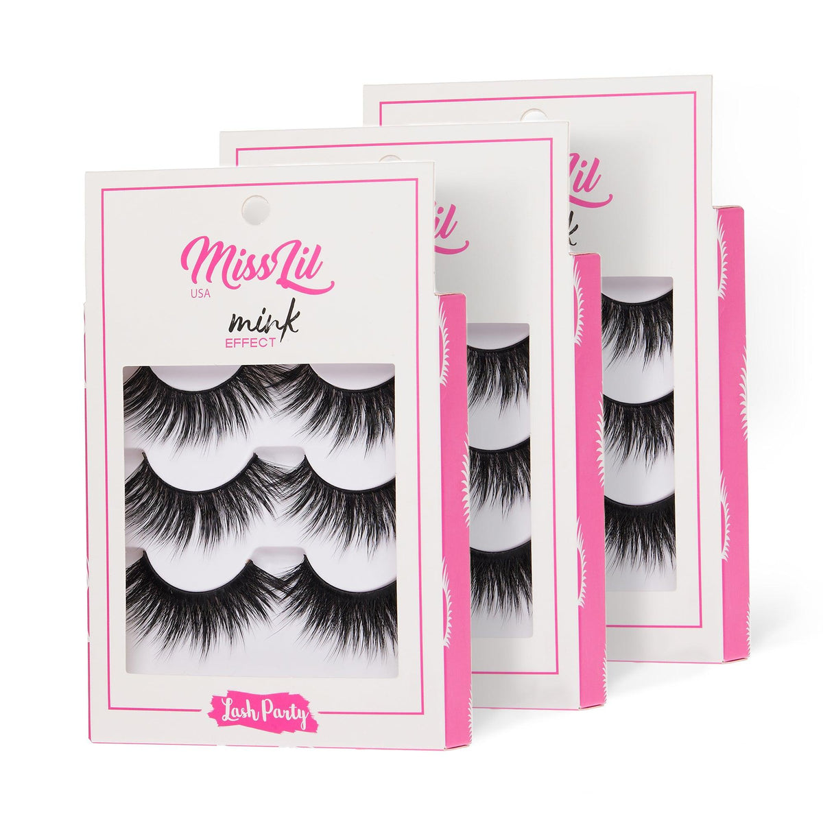 3-Pair Faux Mink Effect Eyelashes - Lash Party Collection #24 - Pack o ...