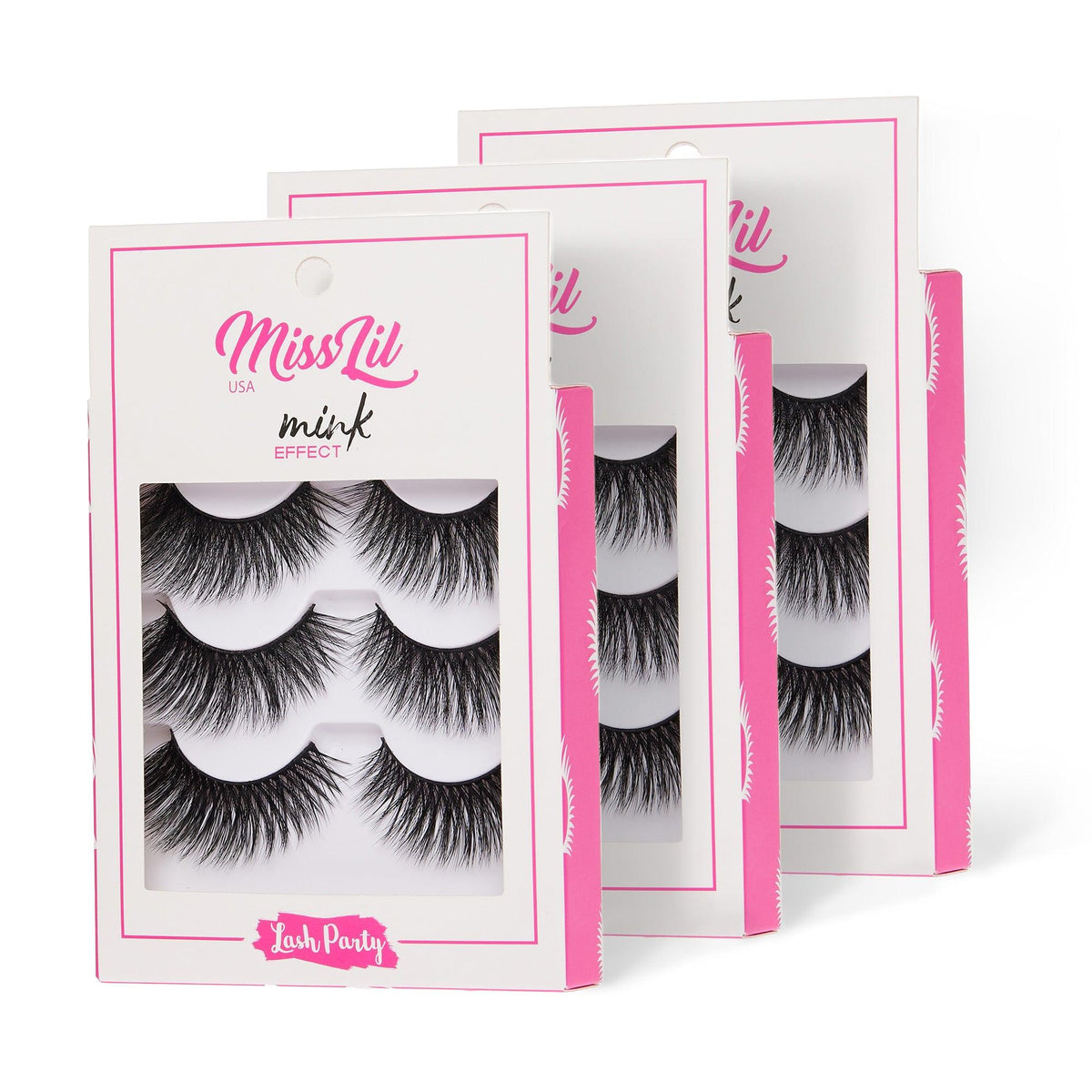 3-Pair Faux Mink Effect Eyelashes - Lash Party Collection #25 - Pack o ...