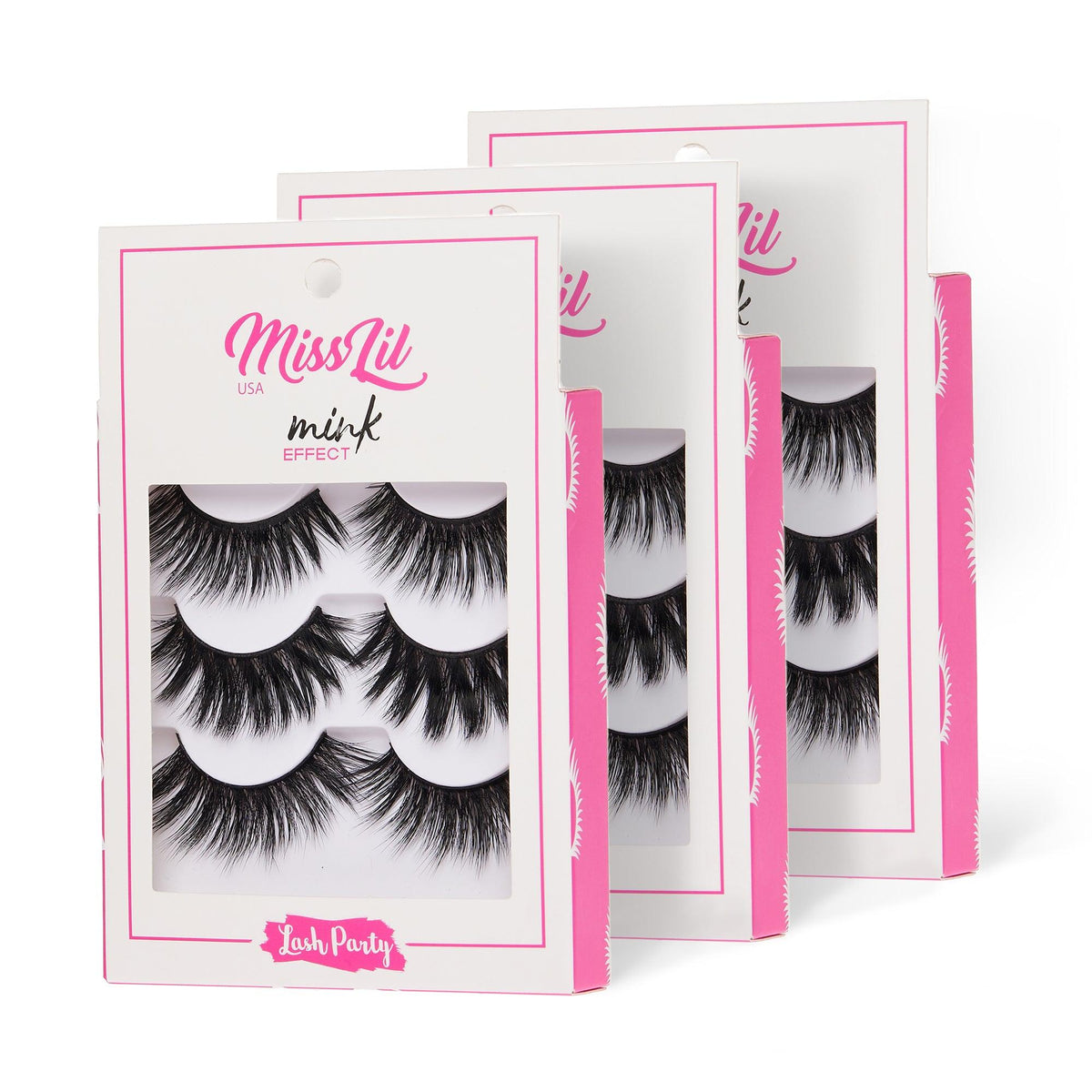 3-Pair Faux Mink Effect Eyelashes - Lash Party Collection #26 - Pack o ...