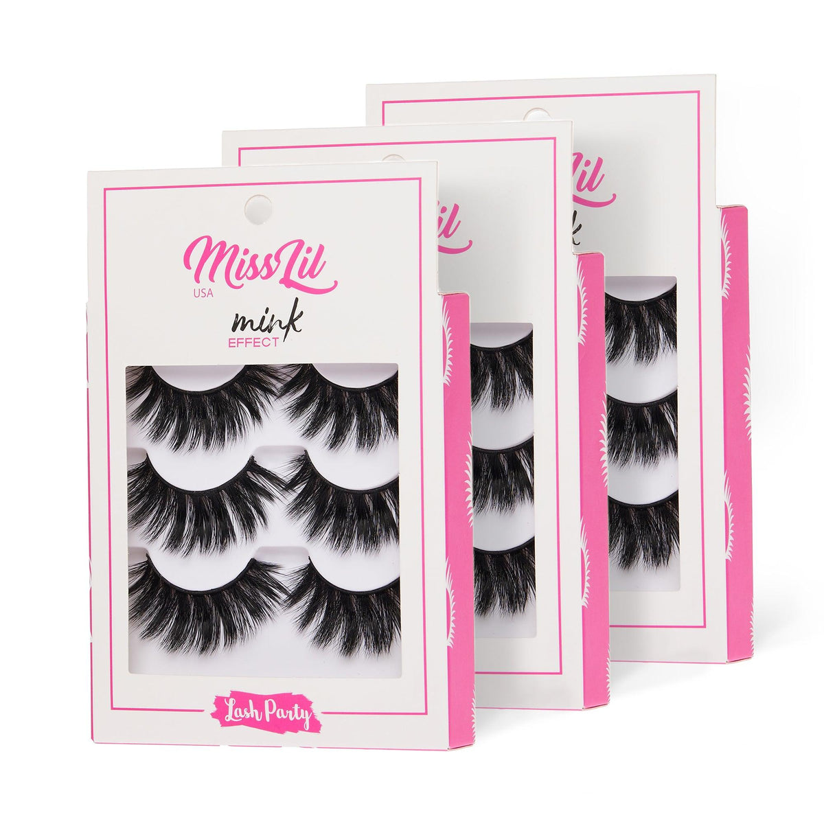 3-Pair Faux Mink Effect Eyelashes - Lash Party Collection #27 - Pack o ...